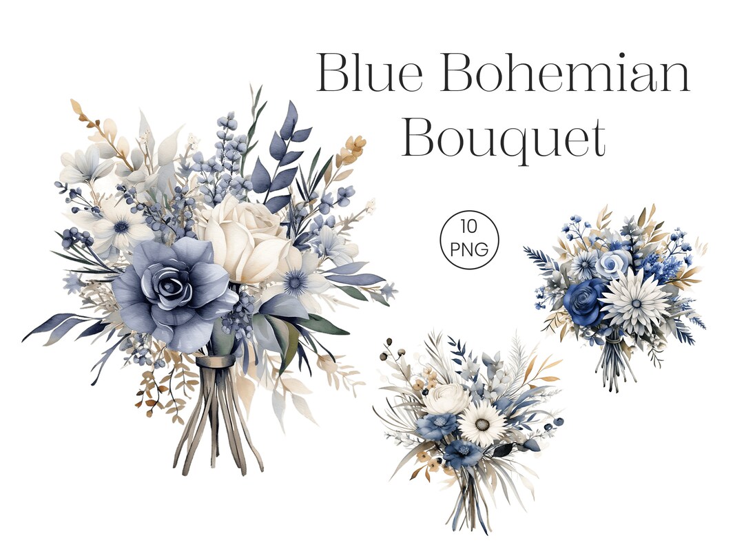 Blue Wedding Bohemian Wild Flowers | Bridal Bouquet Flowers Clipart - Etsy