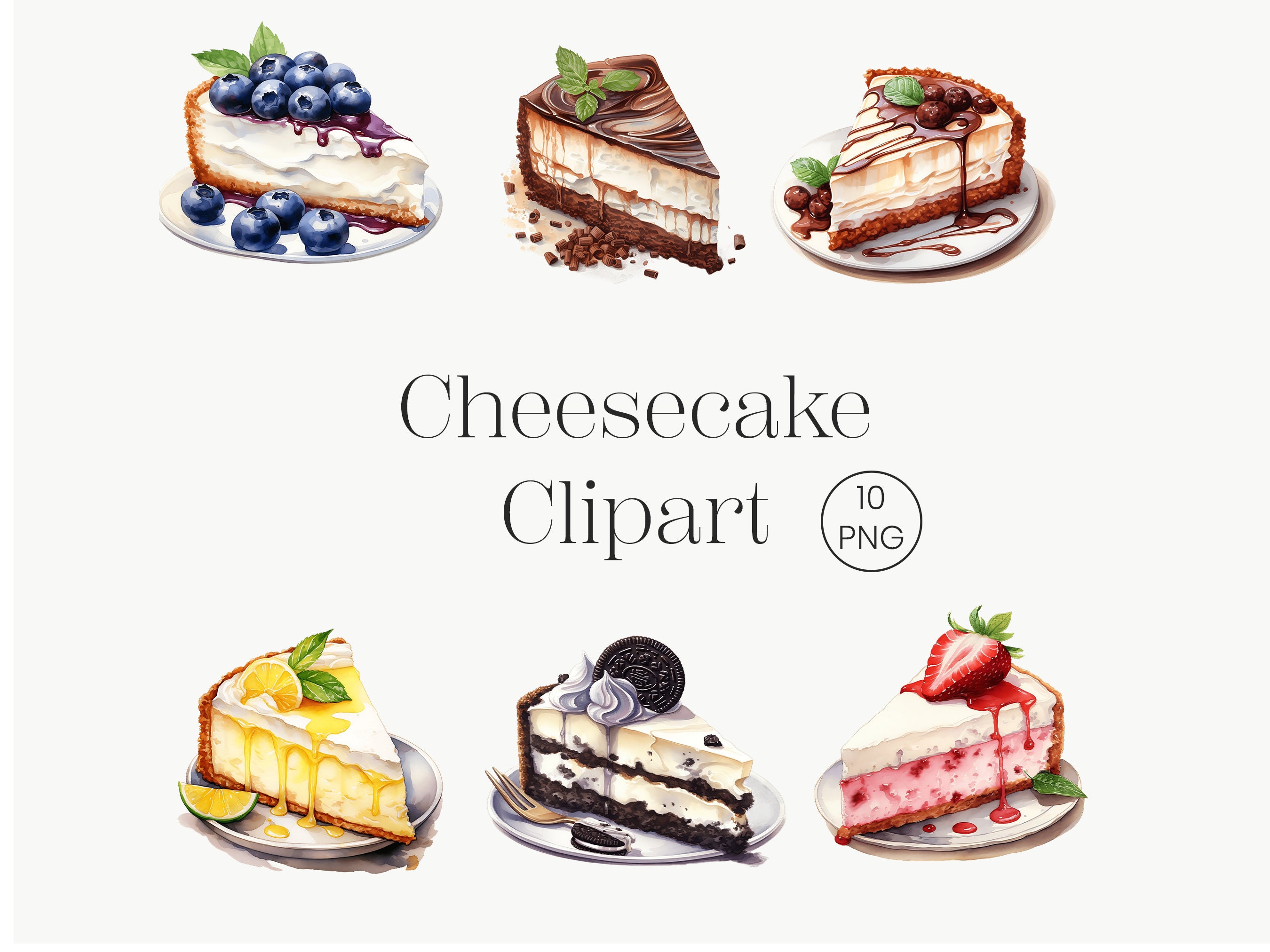 Cheesecake Clipart PNG 10 Transparent PNG Watercolor Cake - Etsy