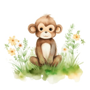 Cute Monkey Baby Clipart | 10 JPG | Floral Animal Clipart Monkey for ...