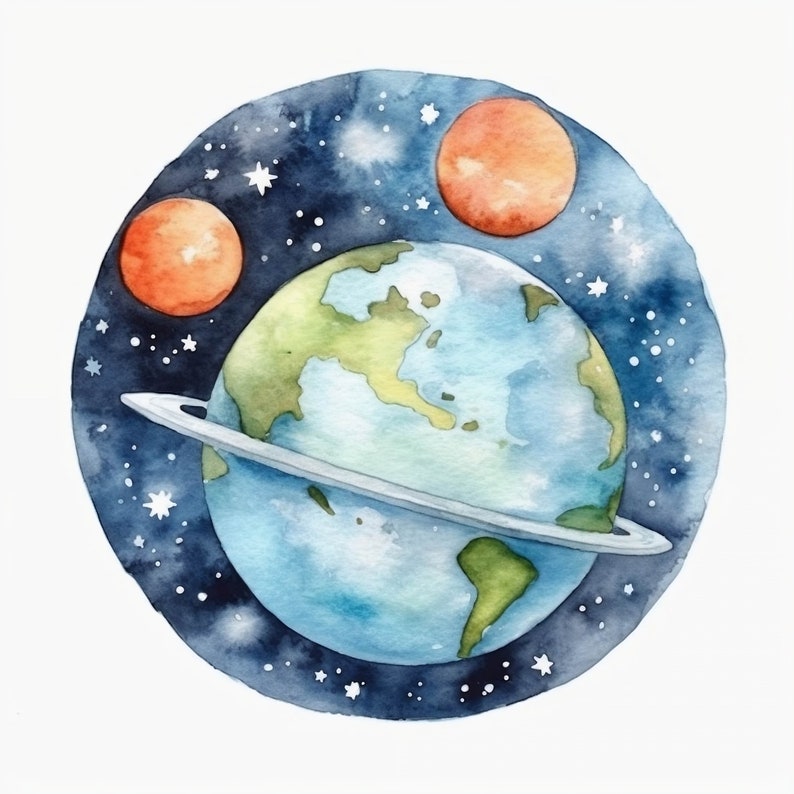 10 Space Watercolor Clipart Planets Space Shuttle Boy - Etsy