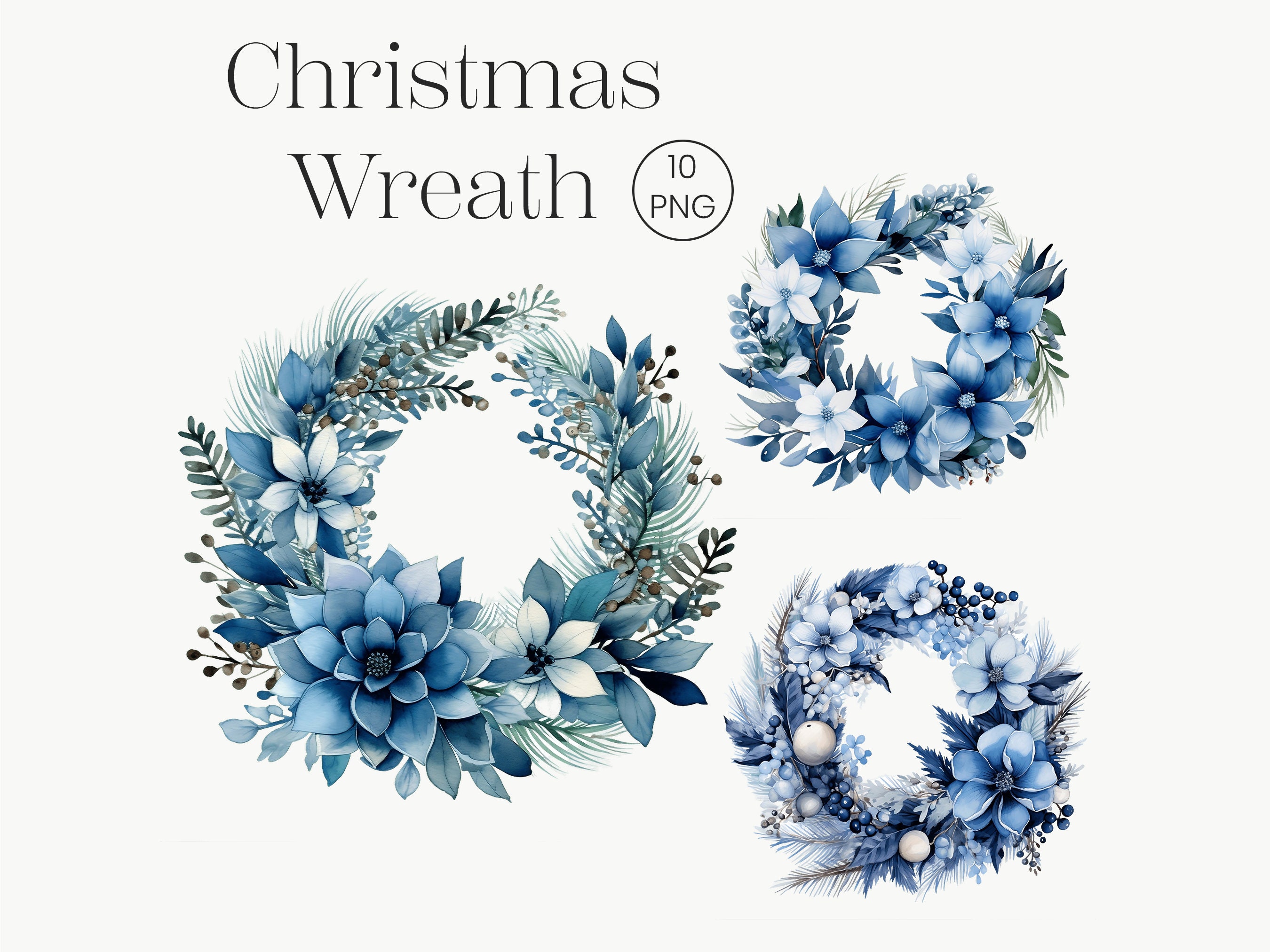 Blue Christmas Wreath Clipart 10 Transparent PNG Winter Watercolor ...