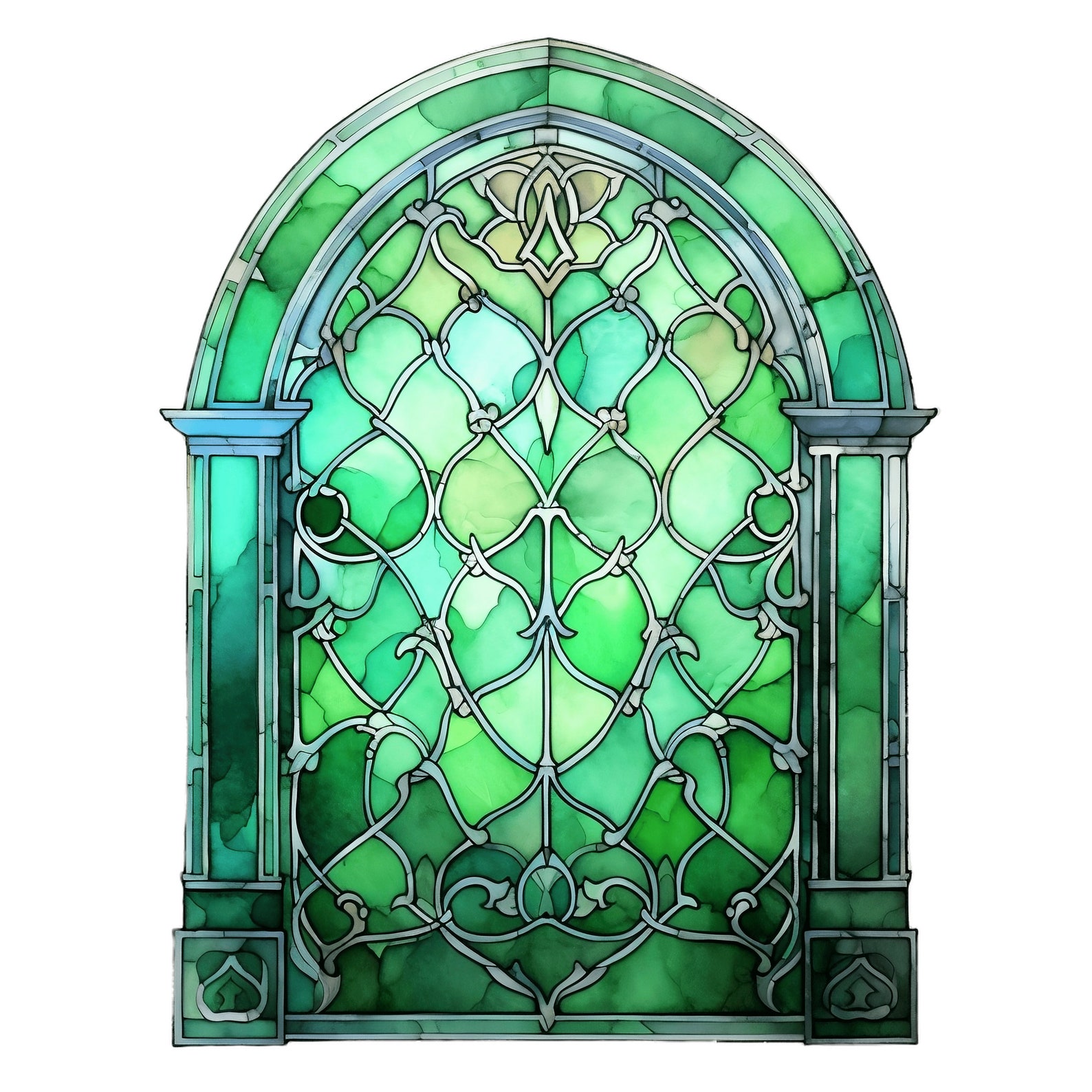 Emerald Stained Glass Window Clipart: Fantasy Graphics (digital ...