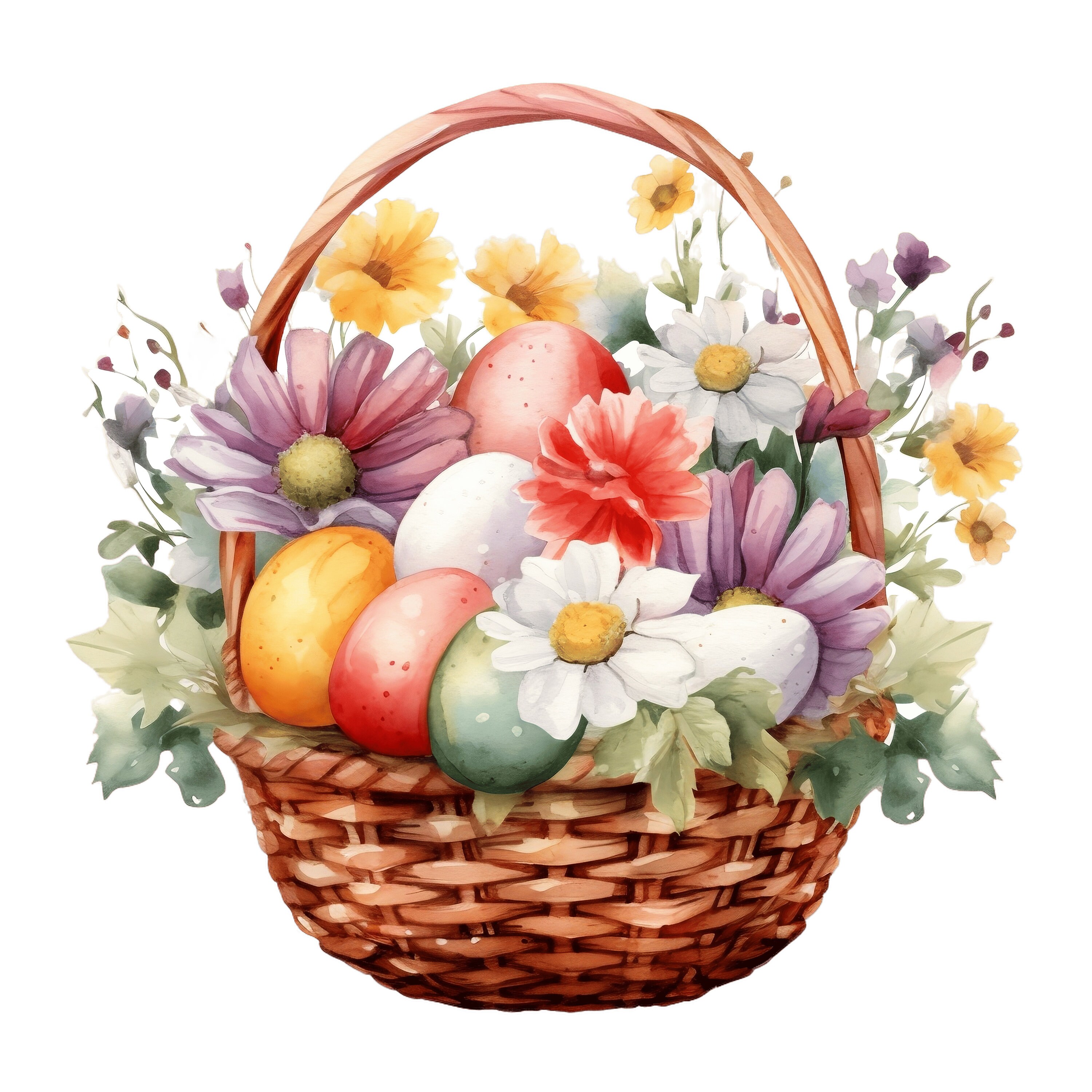 Watercolor Easter Egg Clipart: Floral Basket Spring JPG (commercial Use ...
