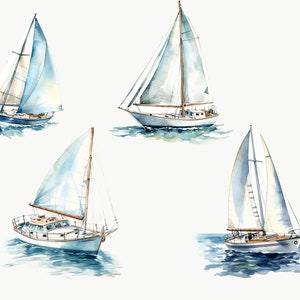 Watercolor Sailboat Clipart | Nautical PNG Graphics (digital Download ...