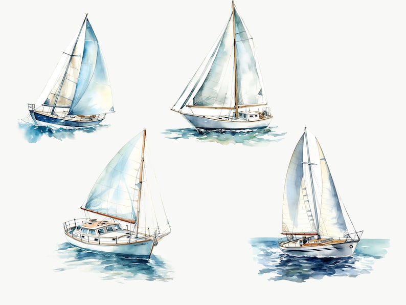 Watercolor Sailboat Clipart | Nautical PNG Graphics (digital Download ...