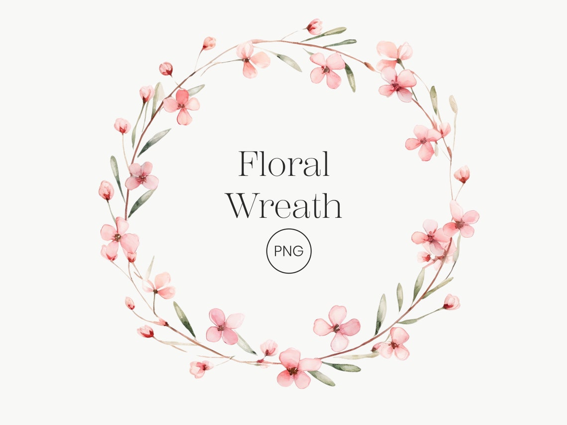 Watercolor Floral Wreath Clipart: Pink Flowers PNG (digital Download ...