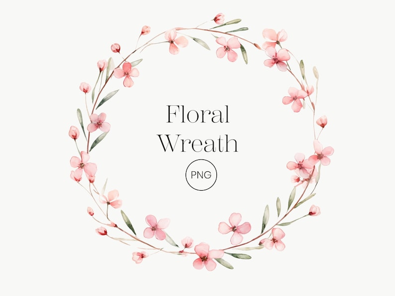 Watercolor Floral Wreath Clipart: Pink Flowers PNG (digital Download ...