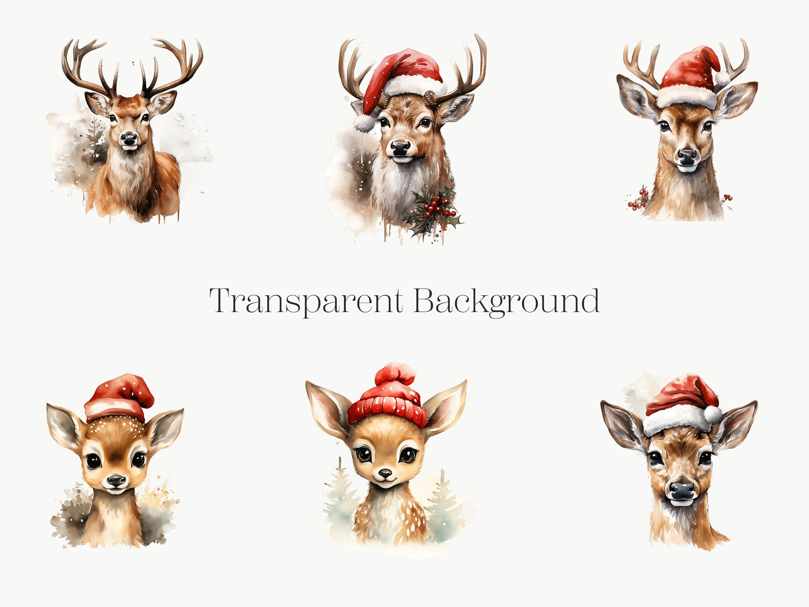 Christmas Deer Clipart, Reindeer Clipart, Watercolor Christmas ...