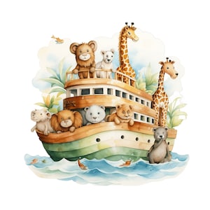 Watercolor Noah's Ark Watercolor Clipart, 10 JPG Noah's Ark Clipart ...