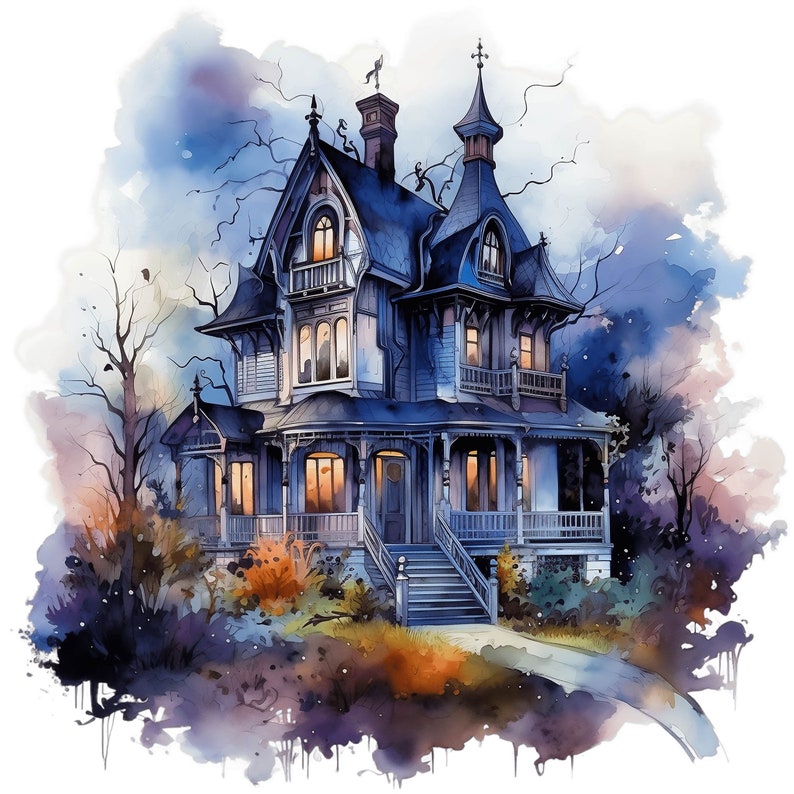 Watercolor Haunted House Clipart | Spooky Halloween Decor (digital ...