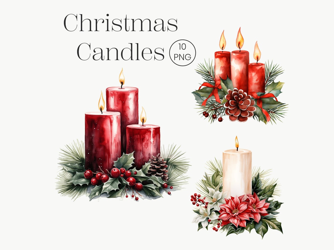 Christmas Candle Clipart 10 Transparent PNG Winter - Etsy