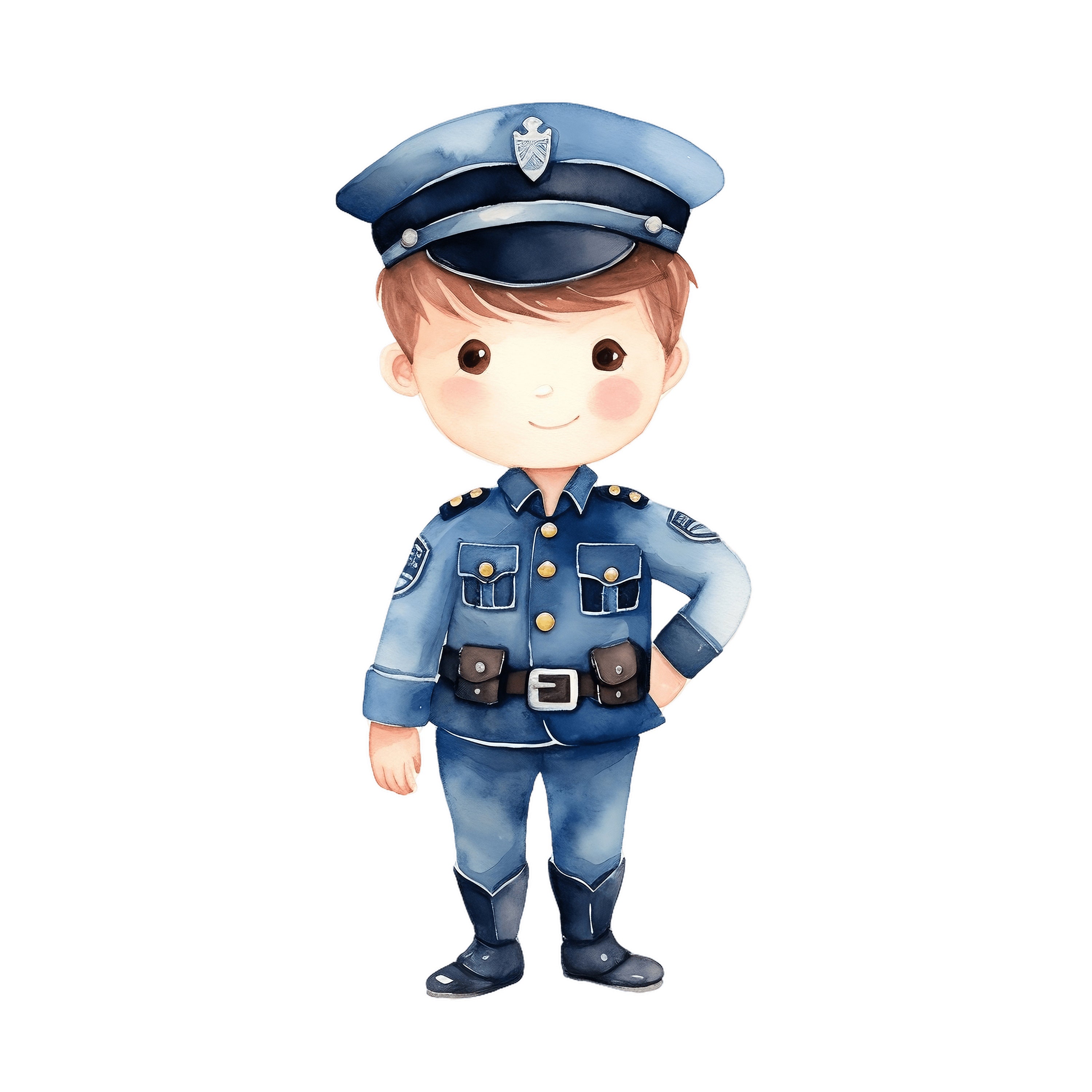 Watercolor Police Clipart: Police Car & Officer Illustrations (digital ...