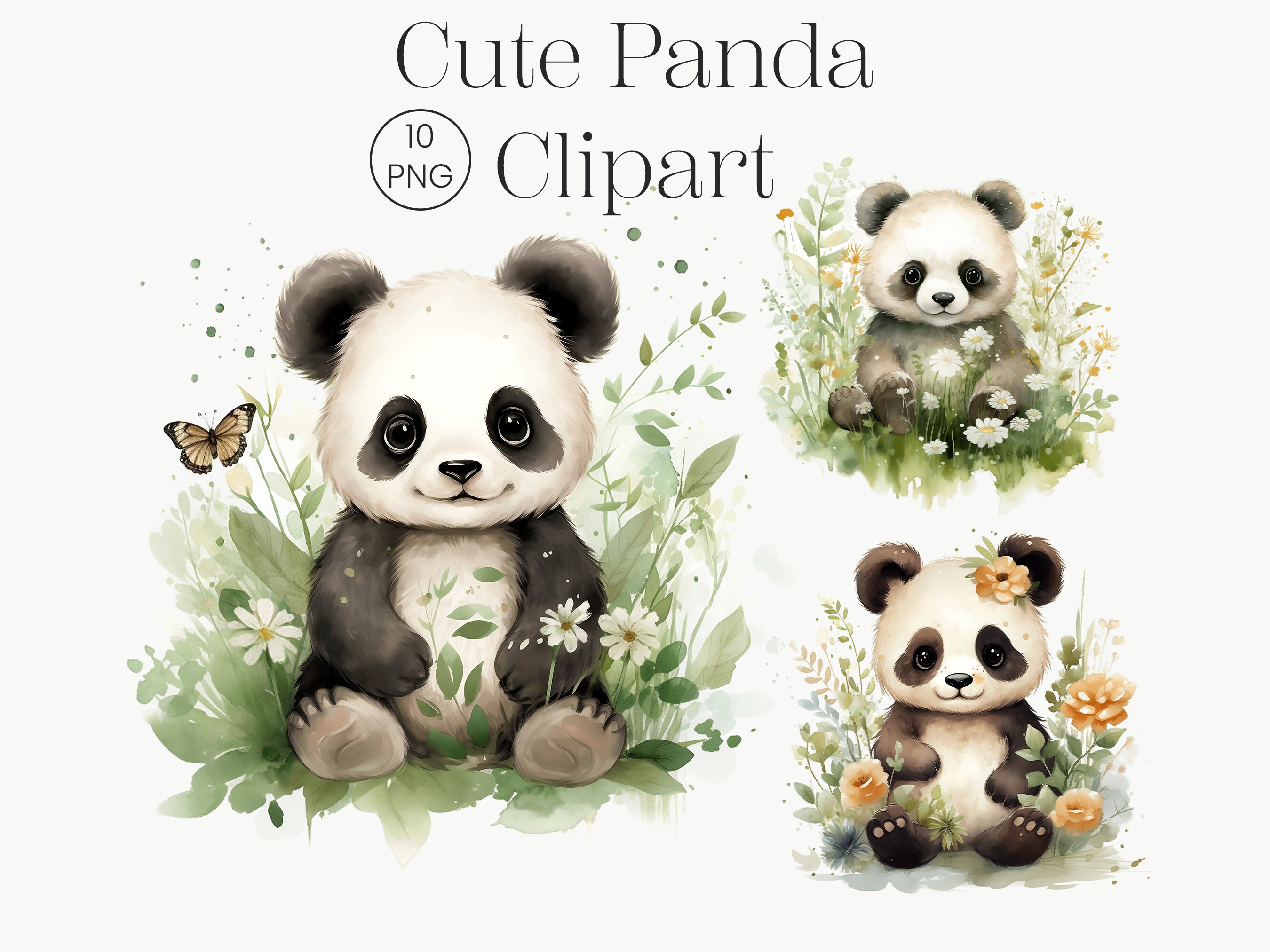 Cute Panda Clipart, 10 High Quality PNG, Panda PNG, Baby Panda, Jungle ...