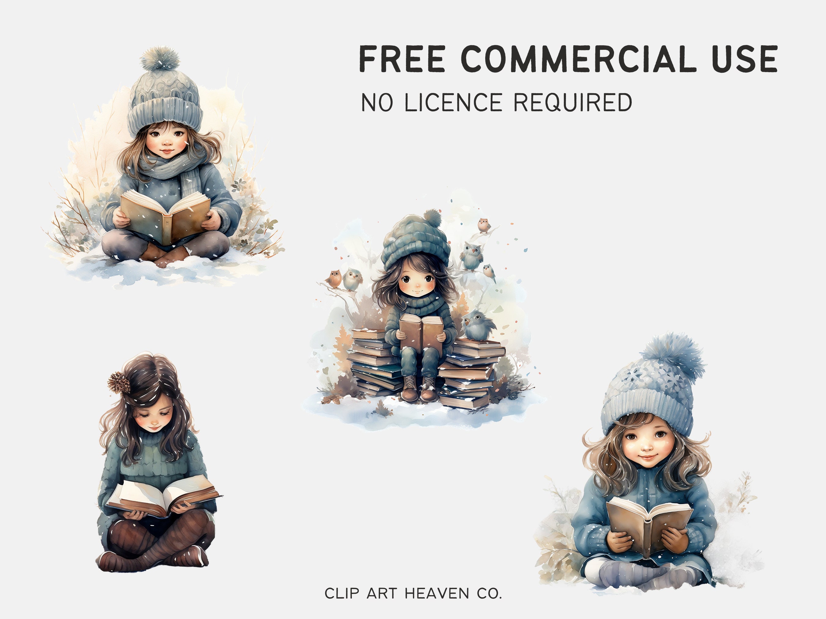 Cozy Winter Reading Girl Clipart | 10 Transparent PNG | Watercolor ...