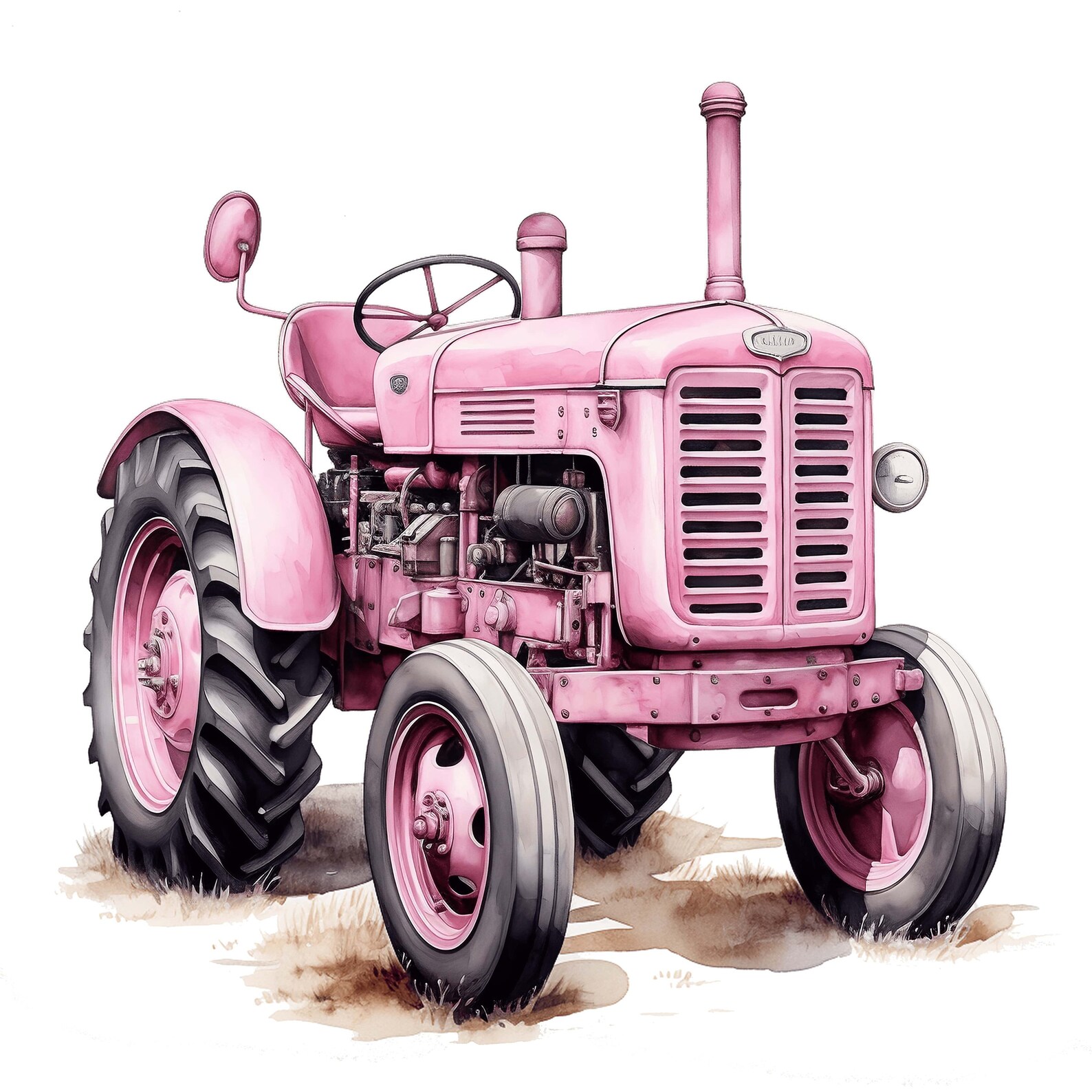 Pink Tractor Clipart: Vintage Farm Watercolor (digital Art) - Etsy