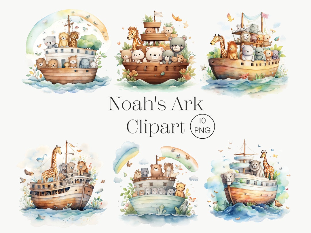 Watercolor Noah's Ark Watercolor Clipart, 10 PNG Noah's Ark Clipart ...