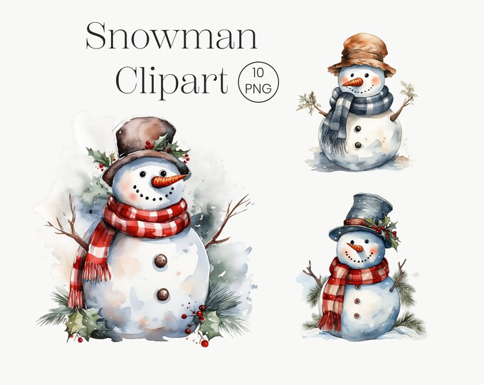 Watercolor Snow Man PNG/SVG Clipart Bundle of 5 Transparent Winter ...