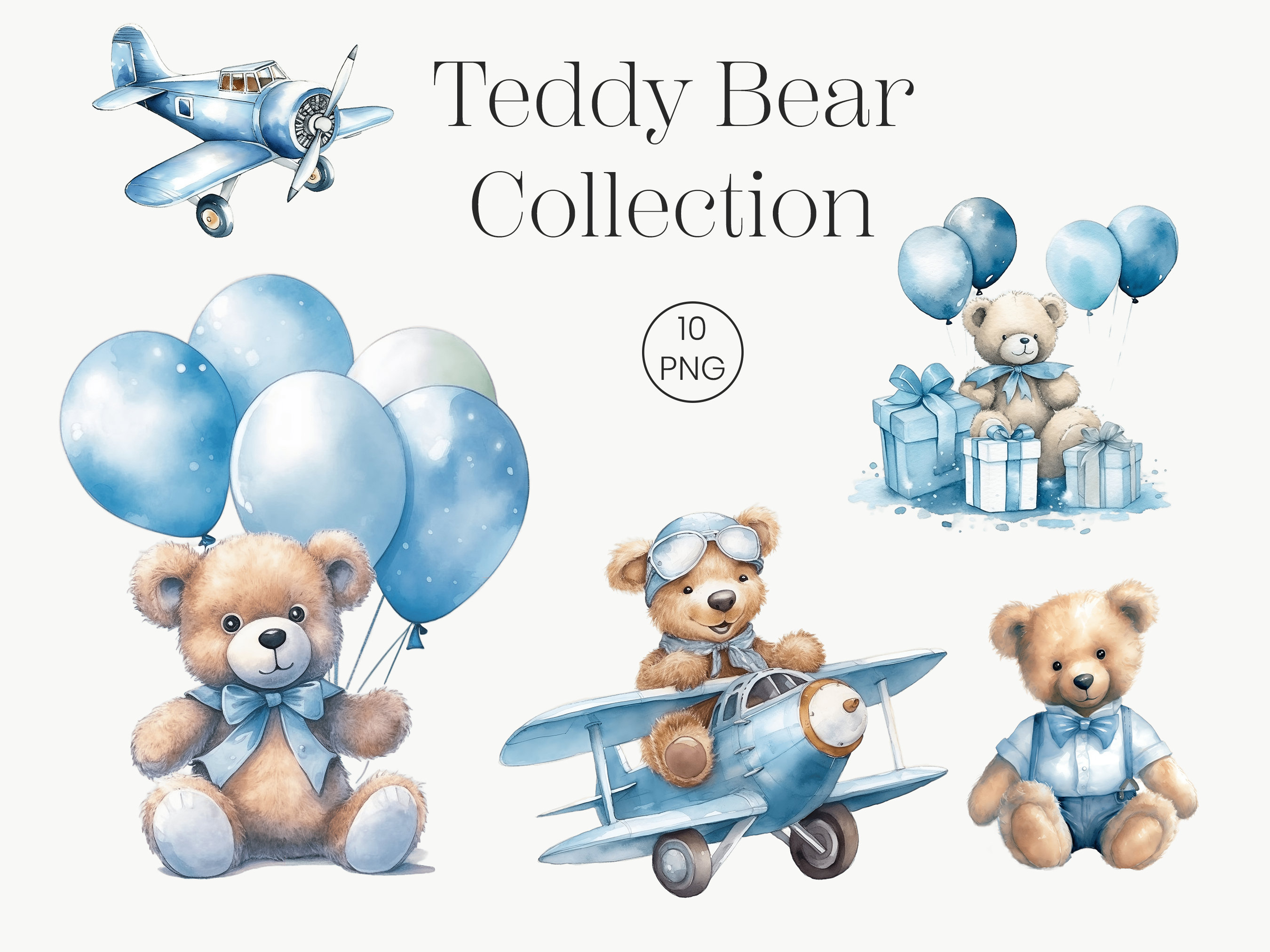 Watercolor Birthday Teddy Bear Clipart Collection for - Etsy