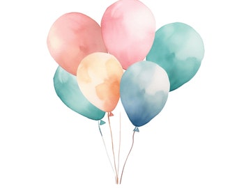 Watercolor Balloons Clipart Png, Birthday Clipart, Balloon Png ...