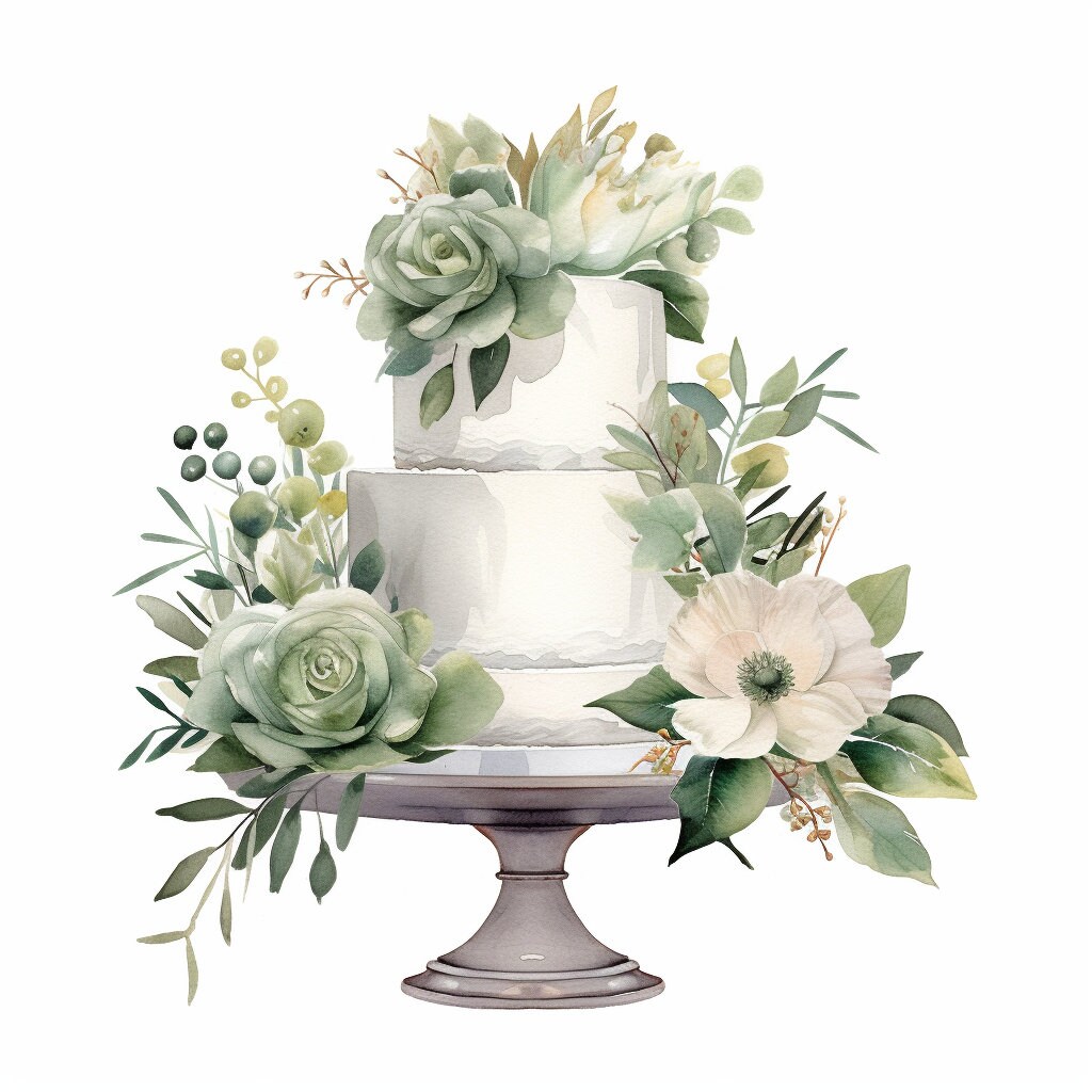 Watercolor Floral Wedding Cake Clipart | Bohemian PNG (digital Download ...