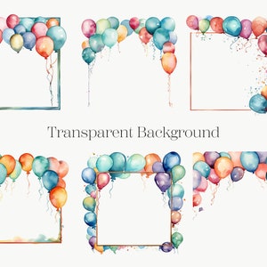Watercolor Birthday Party Borders and Frames 10 PNG Clipart Bundle ...