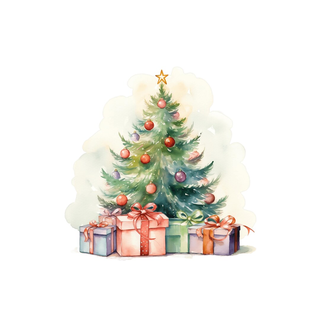 Watercolor Christmas Trees Clipart | 10 JPG | Painted Tree Gifts ...