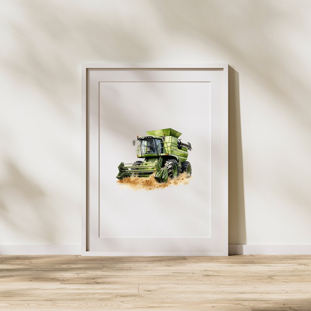 Combine Harvester Watercolor, Farming Vehicles Clipart, Farm Tractor ...
