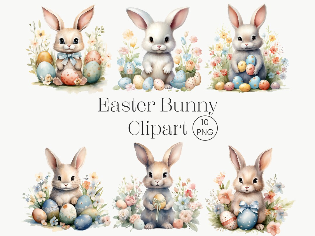 Easter Bunny Clipart | 10 PNG | Easter Clipart Rabbit With Eggs and ...