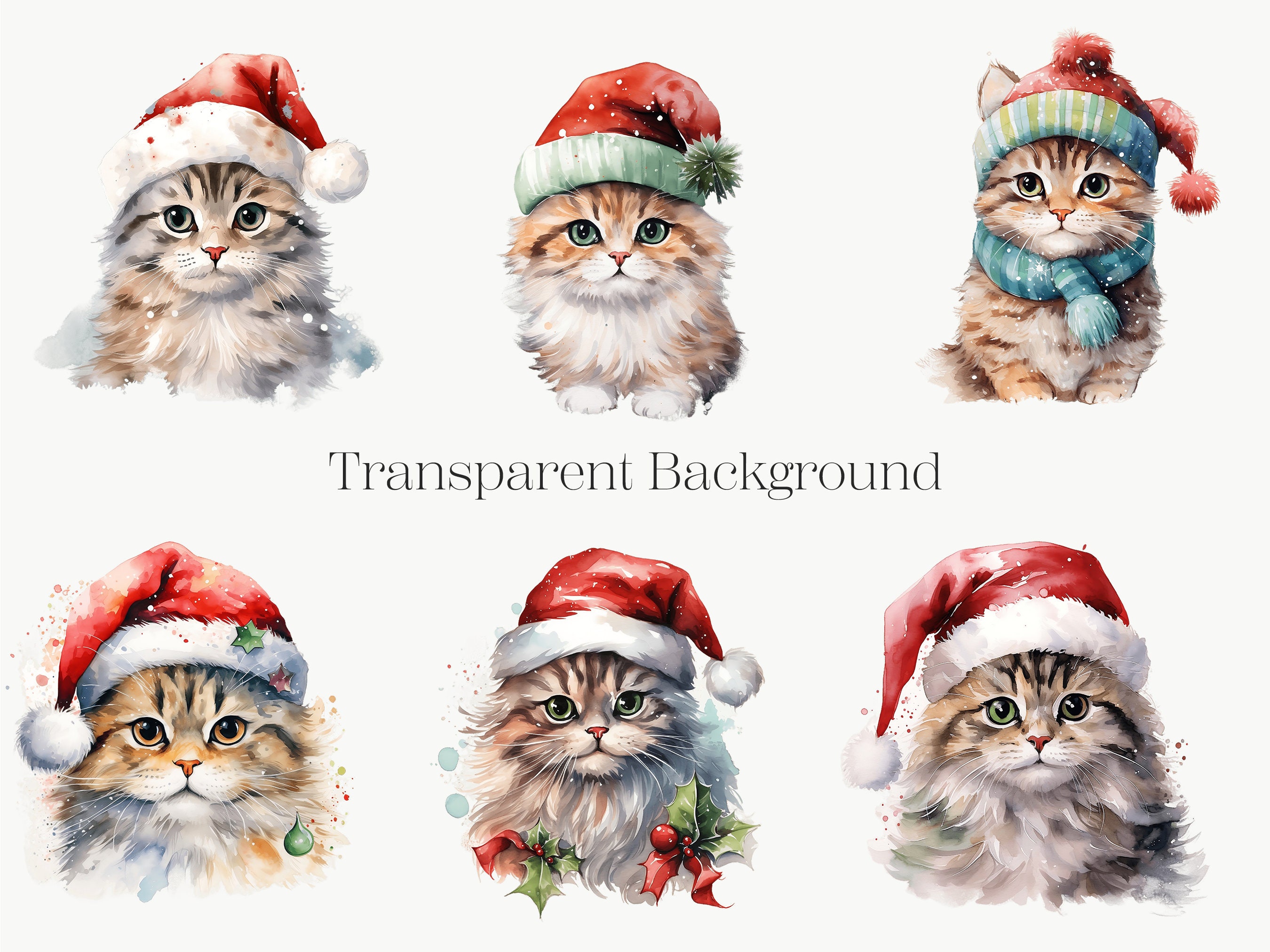 Christmas Cat Clipart Christmas Clipart, Watercolor Christmas Cat PNG ...