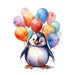 Penguin With Ballons Watercolor Clipart 10 High Quality JPG - Etsy