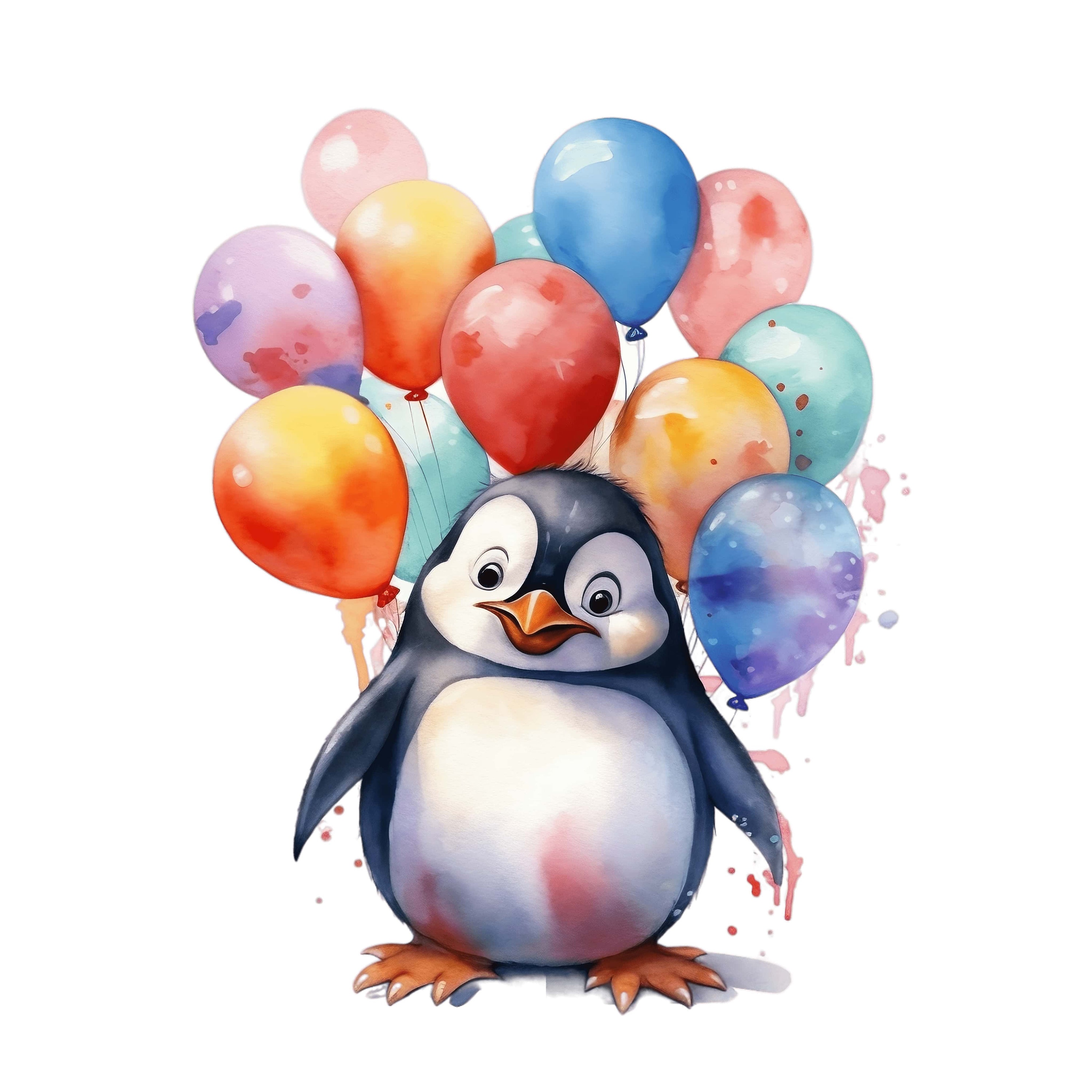 Penguin With Ballons Watercolor Clipart 10 High Quality JPG - Etsy