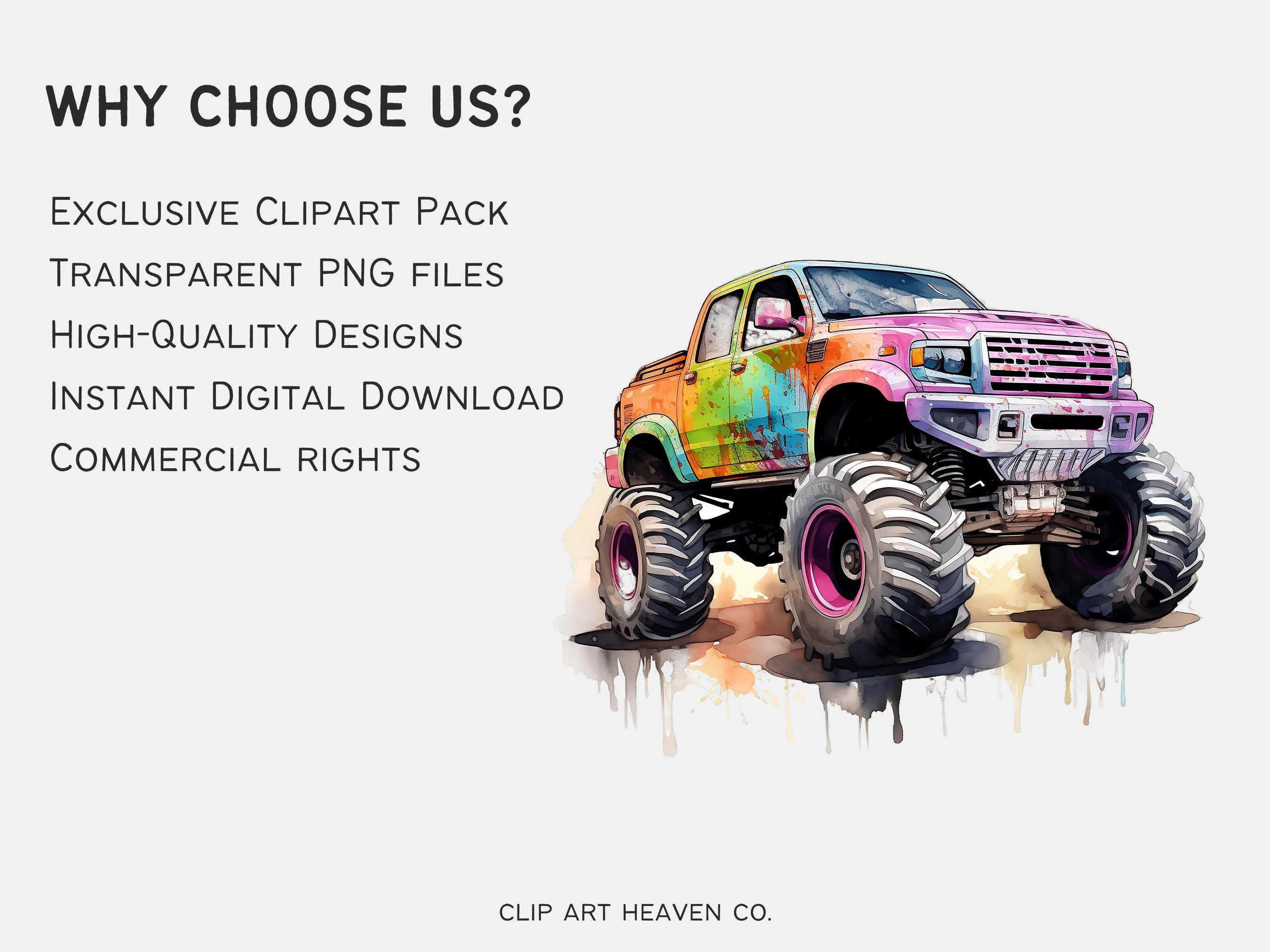 Monster Trucks Bundle 10 PNG Monster Truck PNG Watercolor Monster Truck ...