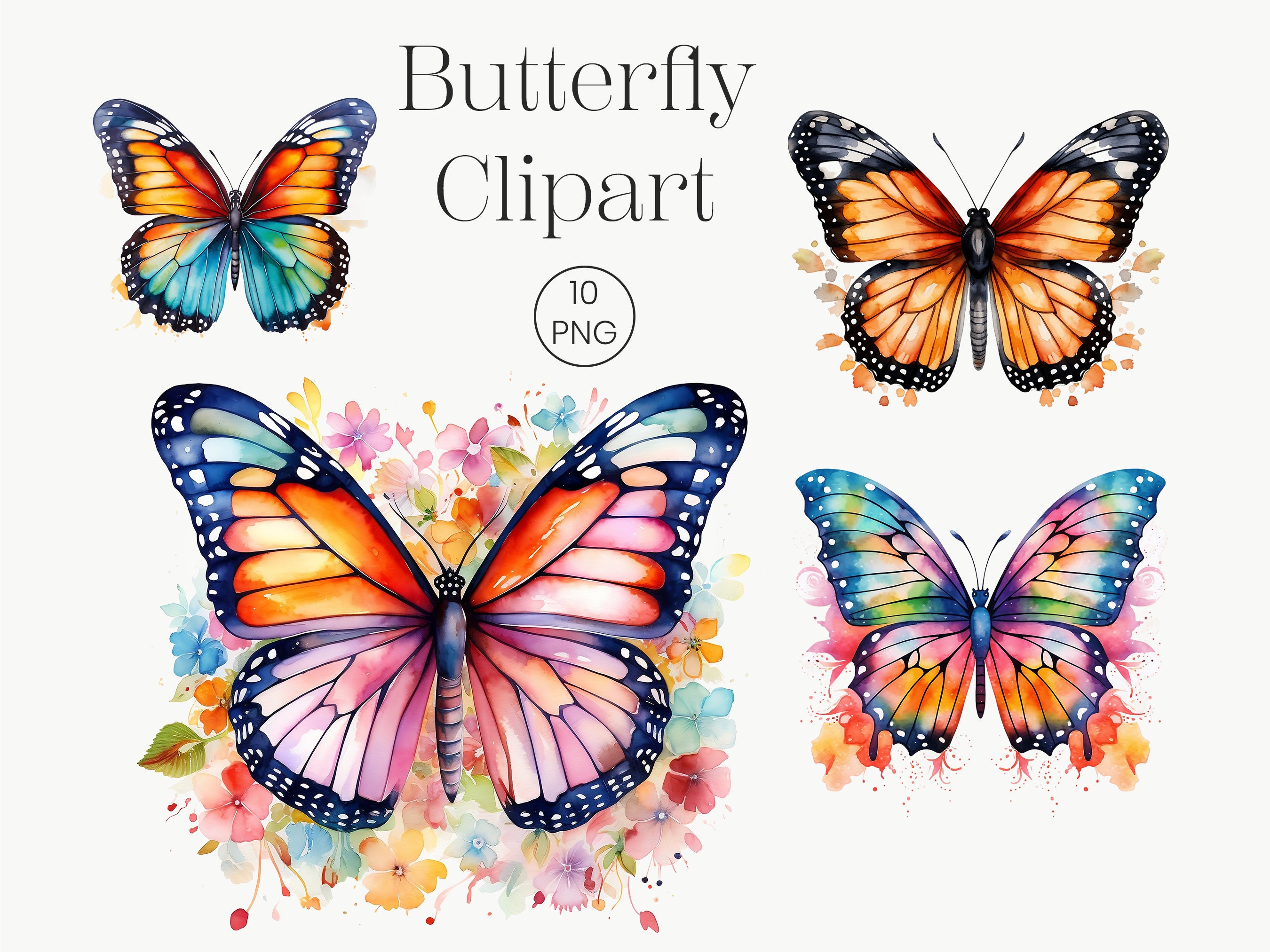 Watercolor Monarch Butterfly Clipart | 10 PNG Files (digital Download ...