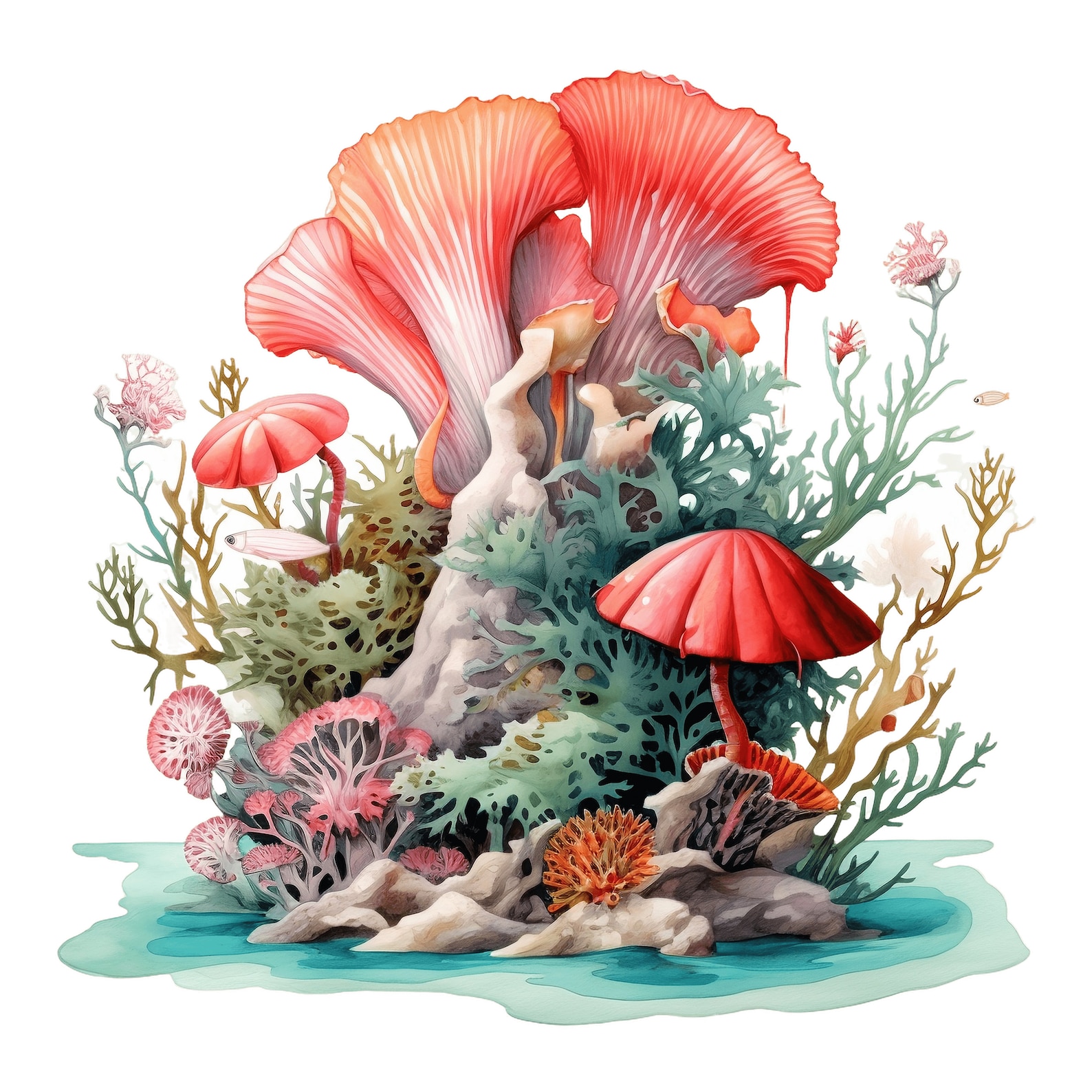 Watercolor Seashell Clipart, 10 Jpg, Coral Reef Seashells Clipart Ocean ...