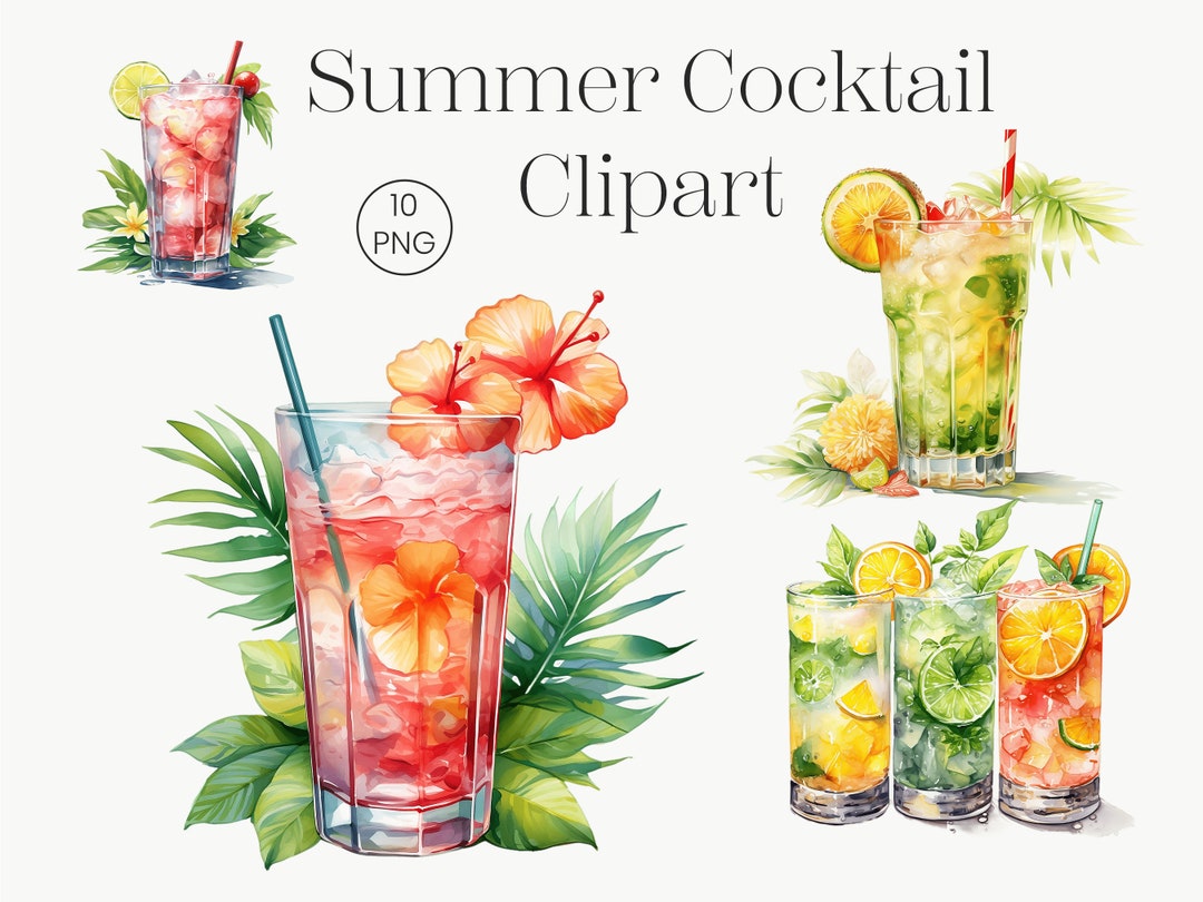 Watercolor Summer Cocktail Clipart | Tropical PNG (digital Download) - Etsy