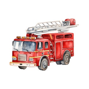 Watercolor Fire Truck 10 JPG Firefighter Clipart Fire Station ...