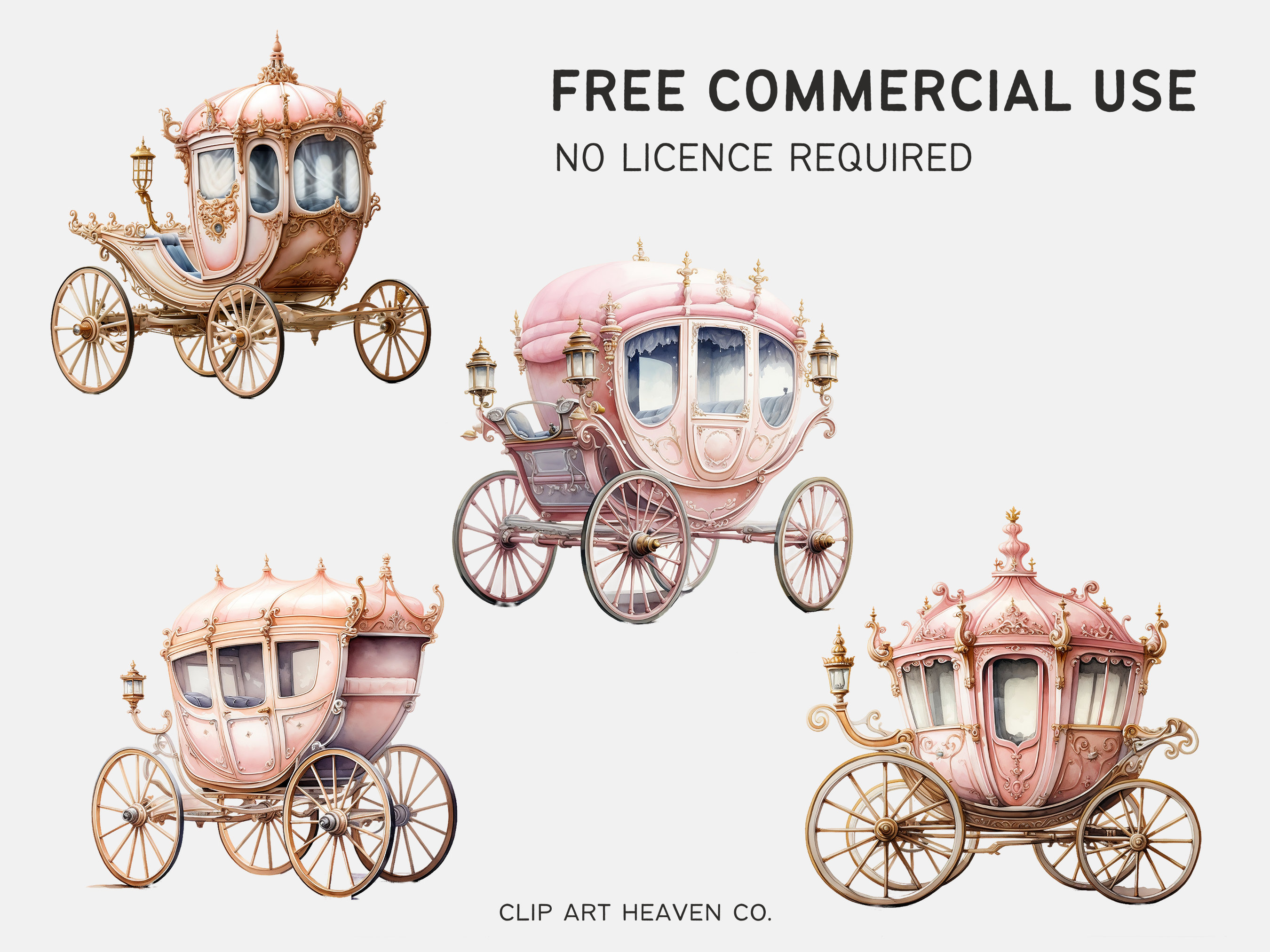 Watercolor Fairytale Carriage Clipart, 10 Transparent PNG, Princess ...