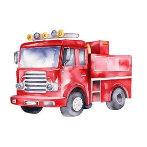 Watercolor Fire Truck 10 JPG Firefighter Clipart Fire Station ...