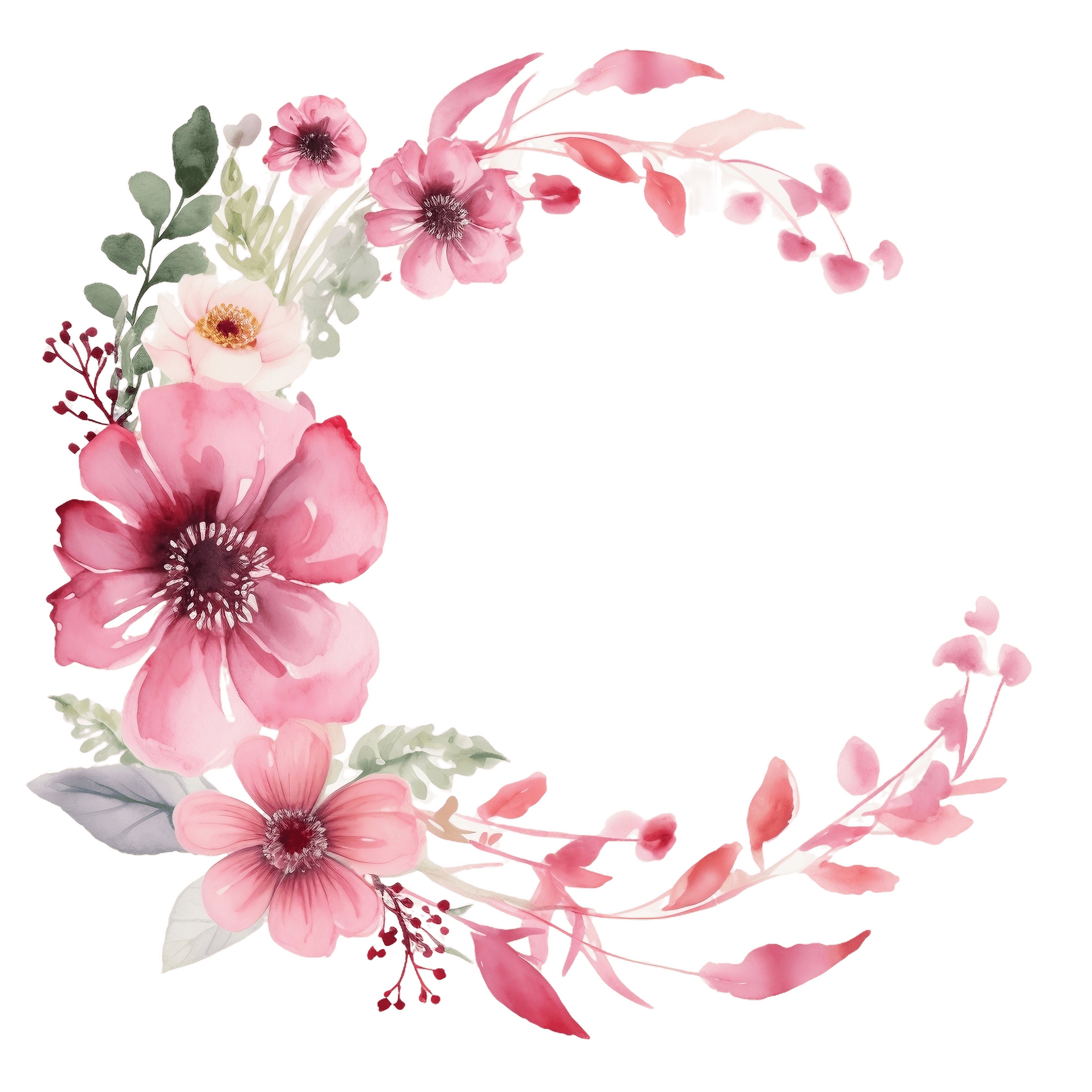 Watercolor Floral Frames: Pink Flower Clipart (digital JPG) - Etsy