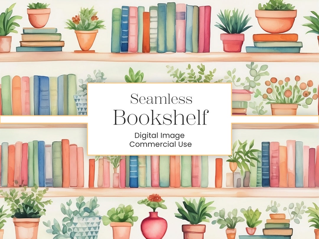 Seamless Watercolor Bookshelf Pattern, Commercial Use, Watercolor ...