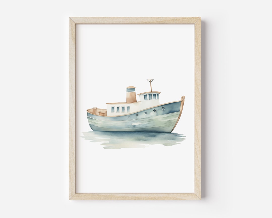 Boat Print, Printable Watercolor, Nautical Nursery Decor, Small Boat ...