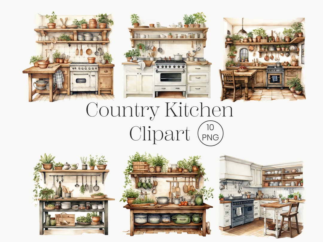 Watercolor Country Kitchen Clipart | 10 PNG Files | Rustic Vintage ...