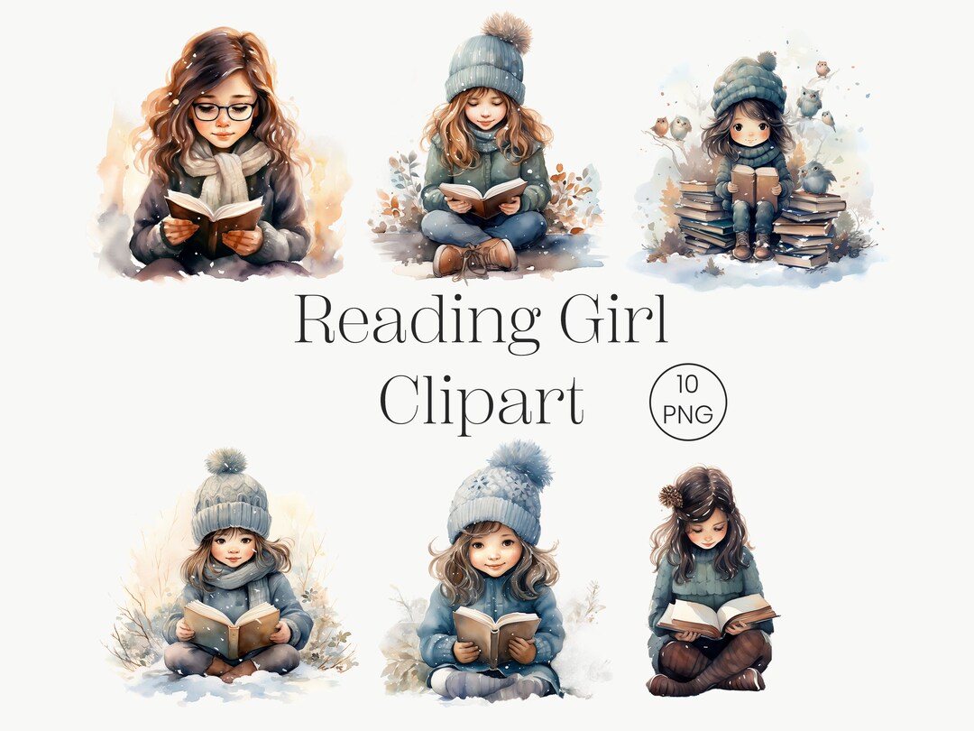 Cozy Winter Reading Girl Clipart | 10 Transparent PNG | Watercolor ...