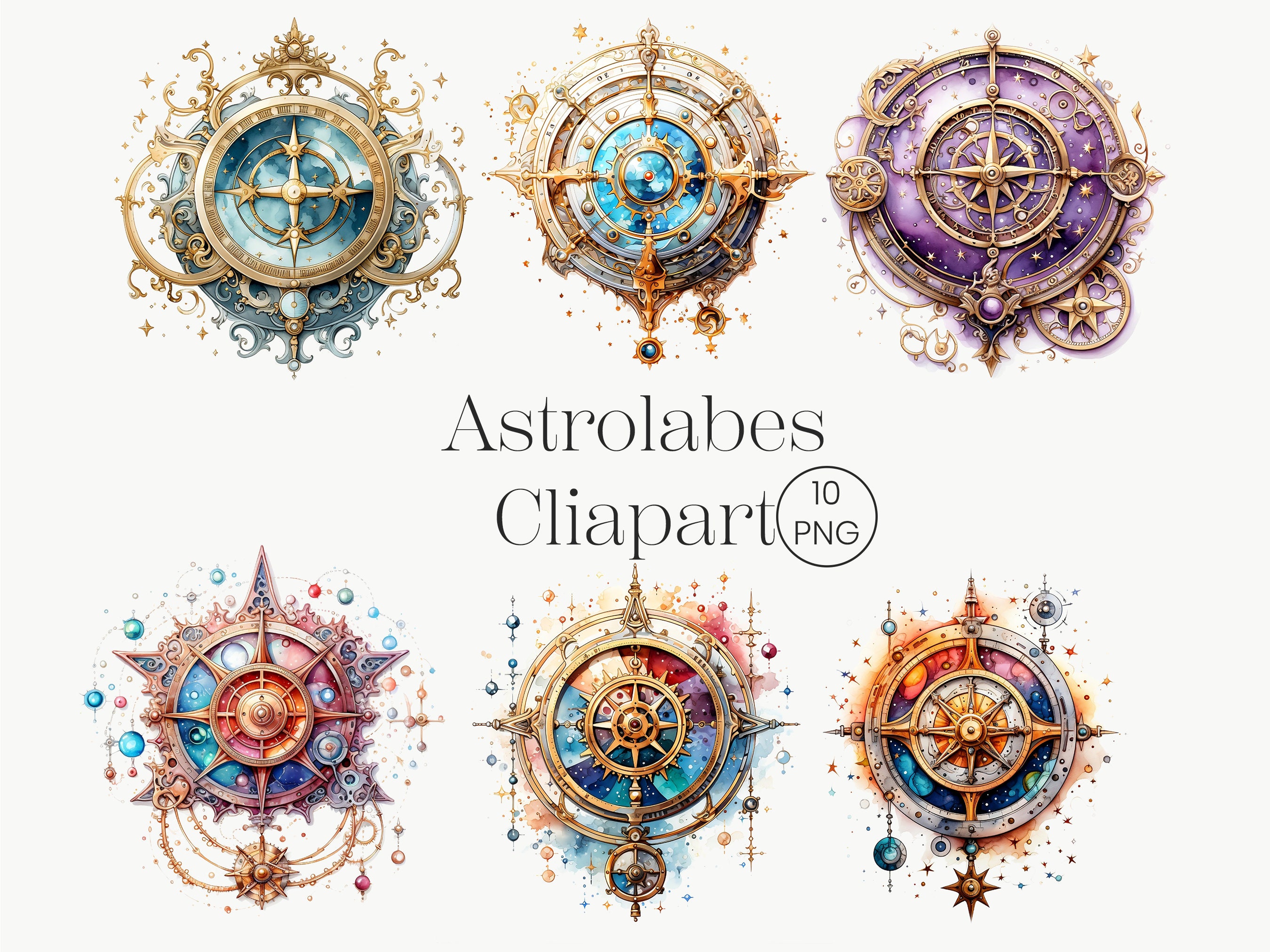 Watercolor Astrolabes Clipart 10 PNG Magical Fantasy Celestial PNG ...