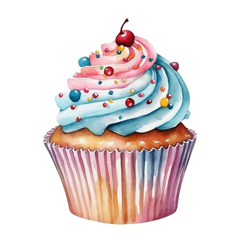 10 Colorful Cupcake Watercolor Clipart JPG Files Clip Art - Etsy