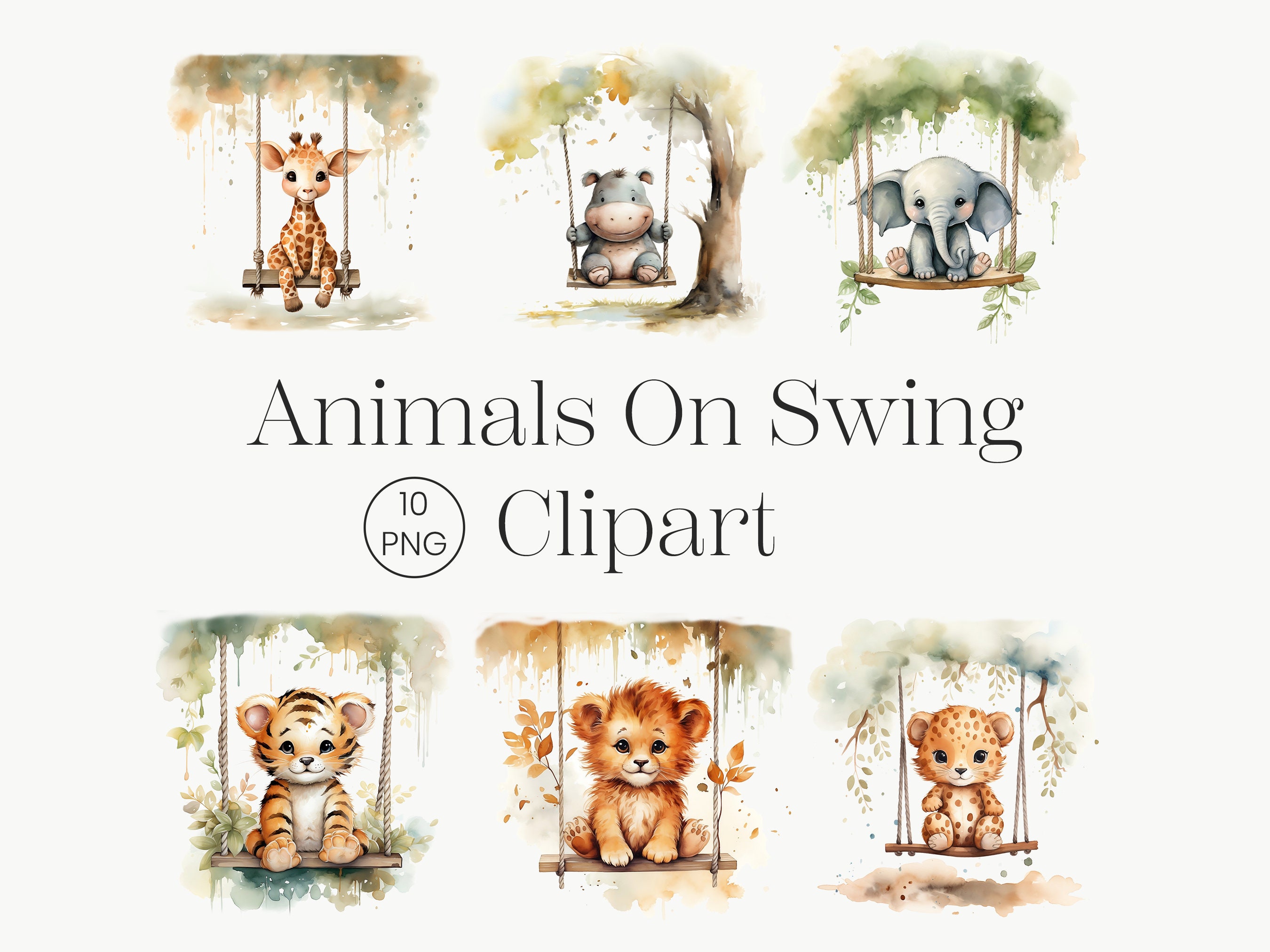 Baby Animals on Swings Set of 12 Transparent PNG Safari - Etsy