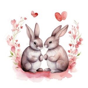 Watercolor Valentine Bunnies Clipart: Love Rabbits, Pastel Hues ...