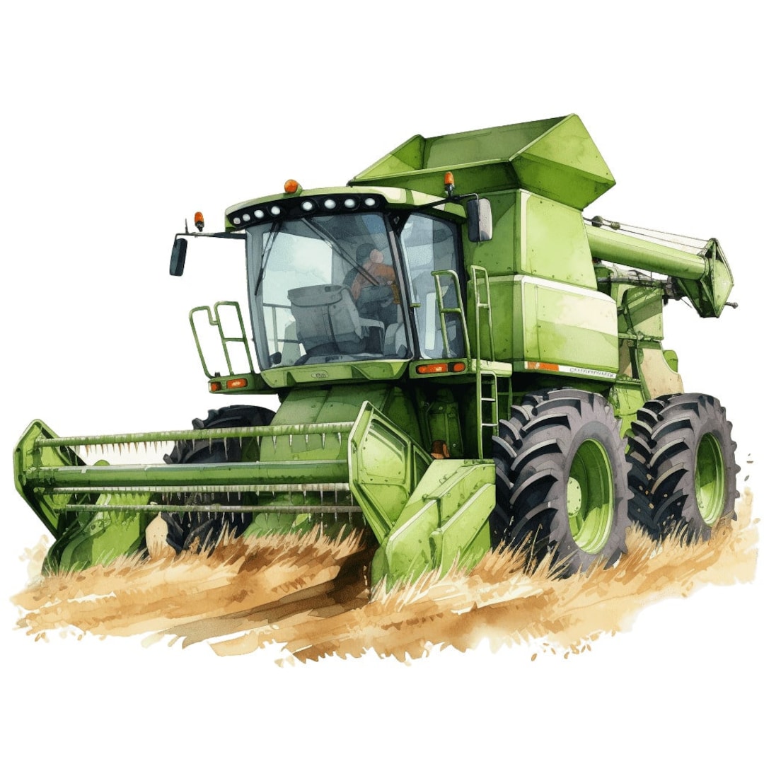 Green Combine Harvester Watercolor, Farming Vehicles Clipart, Farm ...