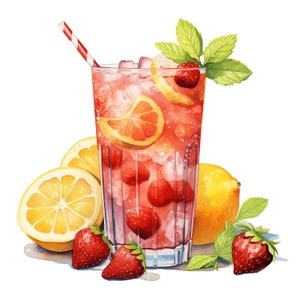 Strawberry Lemonade Clipart | 10 High Quality JPG | Summer Cocktail ...