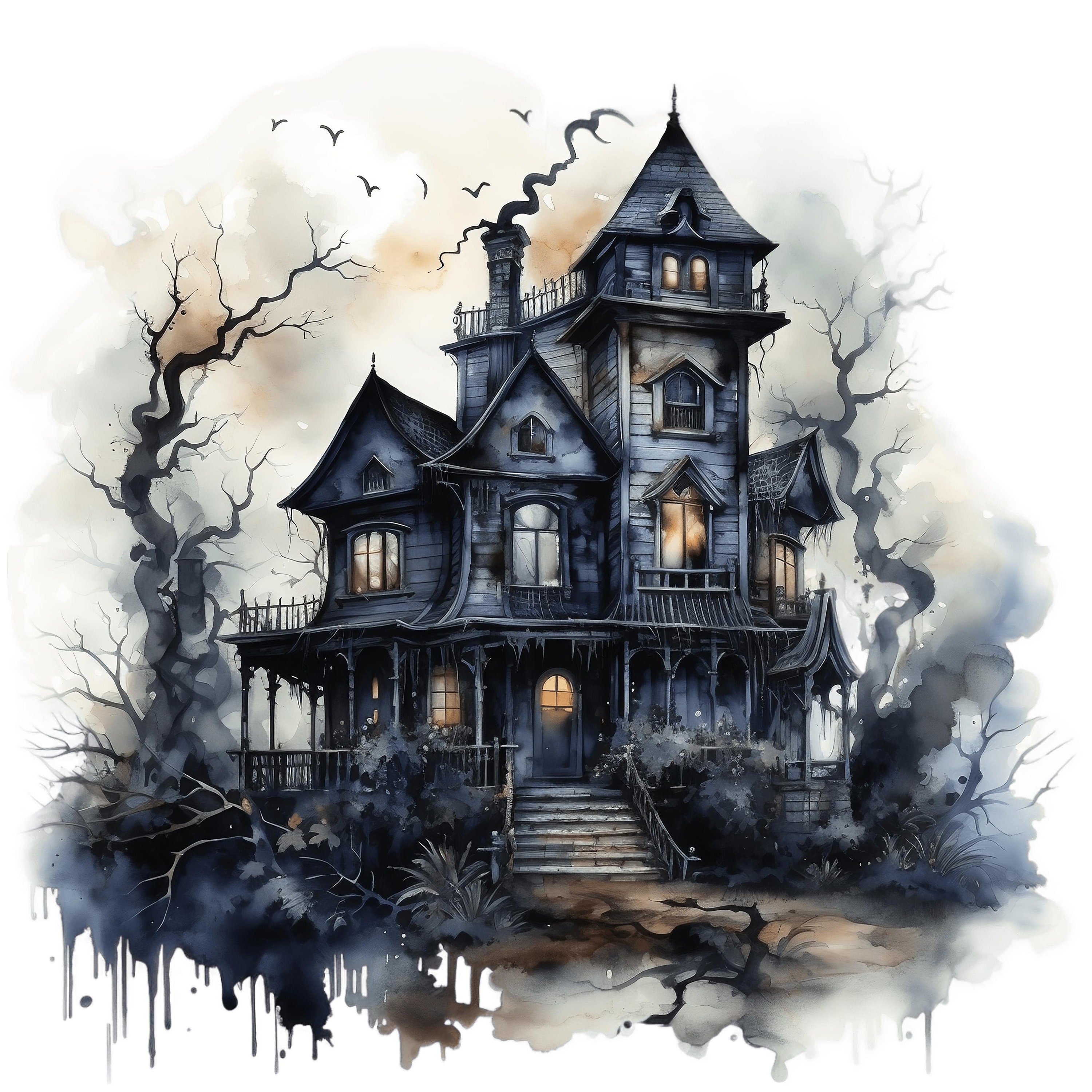 Watercolor Haunted House Clipart | Spooky Halloween Decor (digital ...